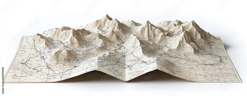 Travel map in 3D opens revealing a scenic coastal drive along cliffs ...