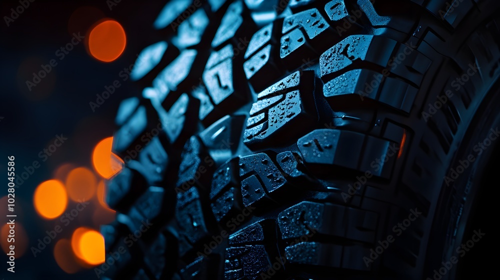 Tire tread in macro view, highlighting symmetrical patterns and precise ...