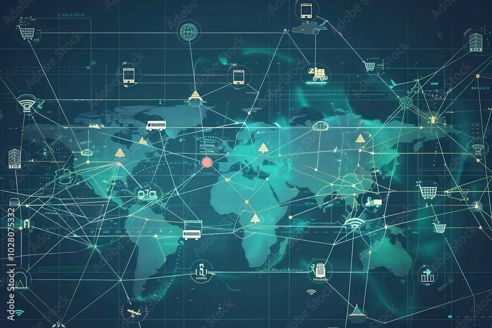 Highlighted transport routes connect cities globally with various ...