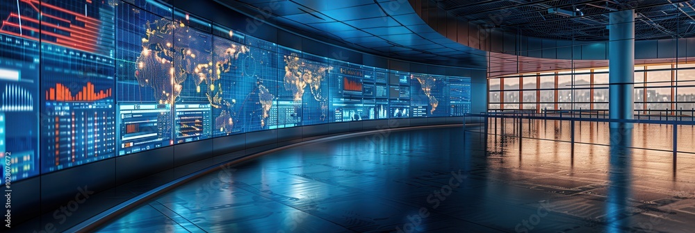 A logistics control center showcases large screens with live data on ...