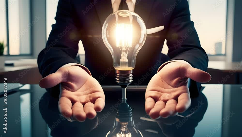 An employee with a light bulb on. Success, Career, Marketing Concept ...