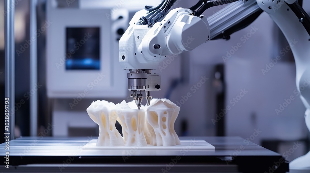 Industrial robot arms for additive manufacturing (3D printing), showcasing robotic arms ...