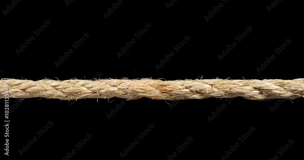 Rope stretched tight and slowly burning apart, finally snapping and ...