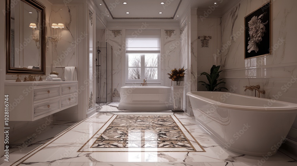 Luxury bathroom tiles, showcasing intricate, high-quality tiles in ...