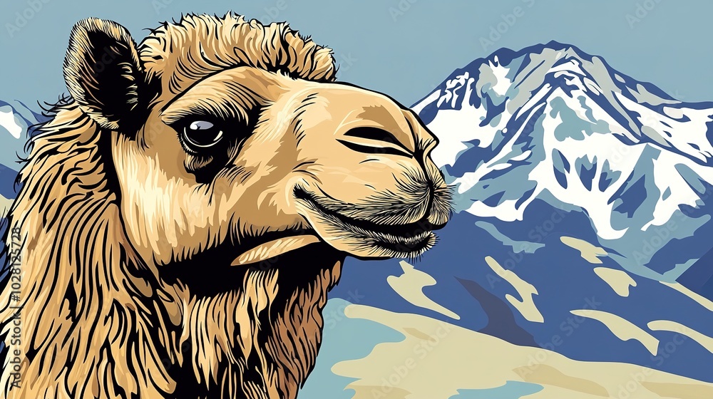 An exquisite vector illustration of a majestic Bactrian camel standing ...