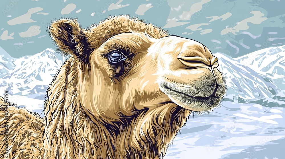 An exquisite vector illustration of a majestic Bactrian camel standing ...