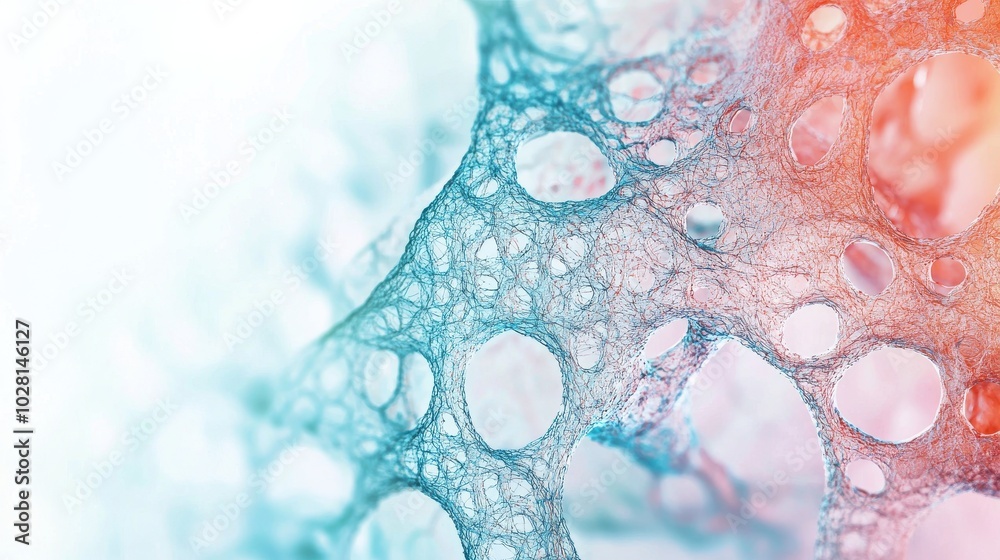 Close-up of a microscope slide with cellular structure illuminated ...