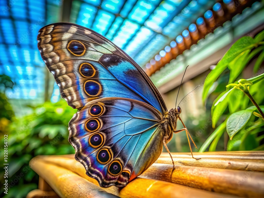 Isolated Blue Morpho Menelaus Butterfly on Architectural Elements with ...