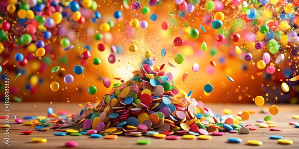 Vibrant confetti bursts create a lively backdrop for your product ...