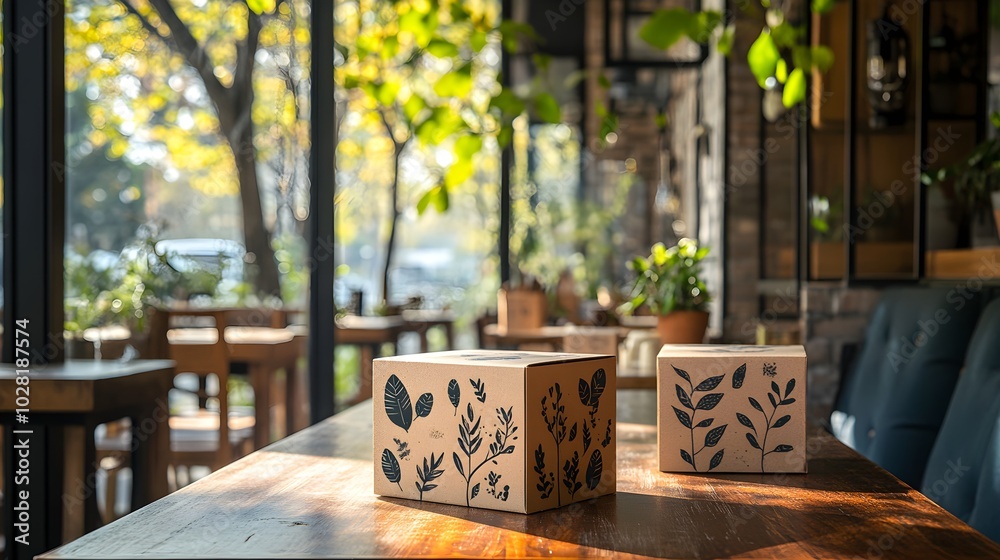 A biodegradable food packaging box with an earthy design, featuring ...