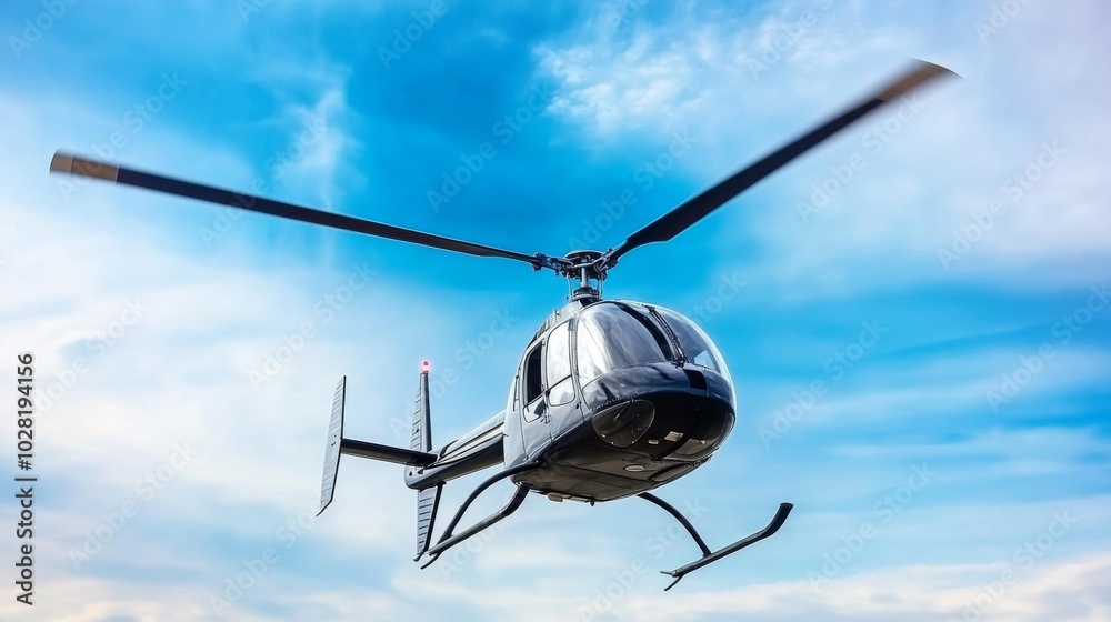 Helicopter close-up against the sky. Rescue helicopter flies in the sky ...