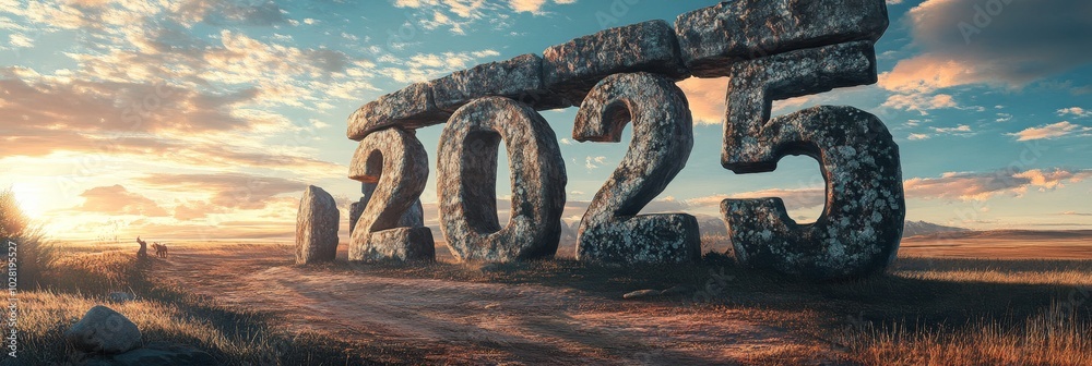 Stonehenge of Numbers: 2025 depicts a monumental structure formed by ...