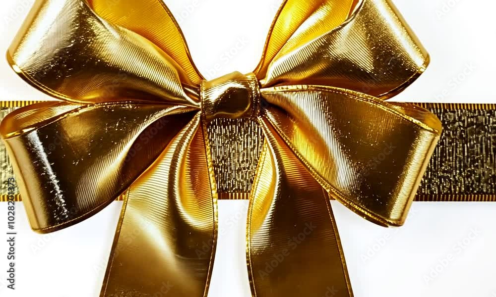 A shiny golden bow atop a ribbon, ideal for gift wrapping and ...