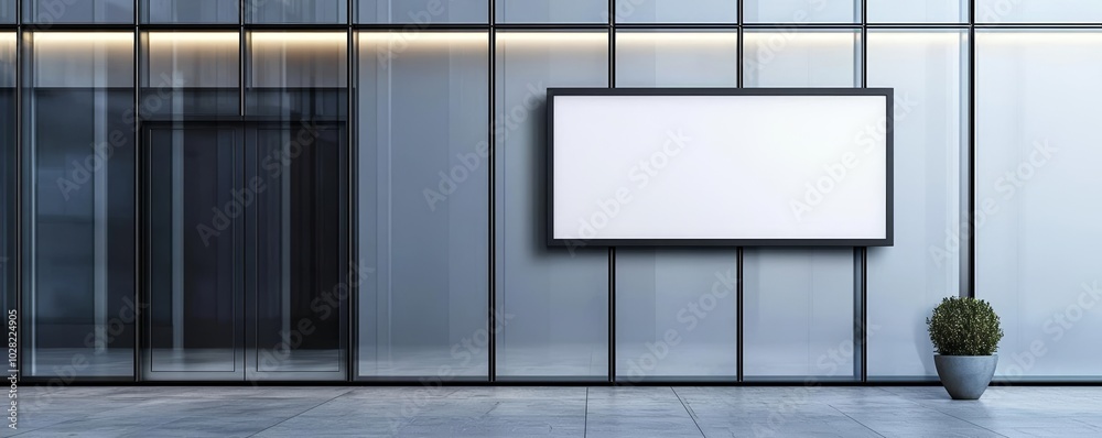 Contemporary black signage mockup on glass and metal building ...