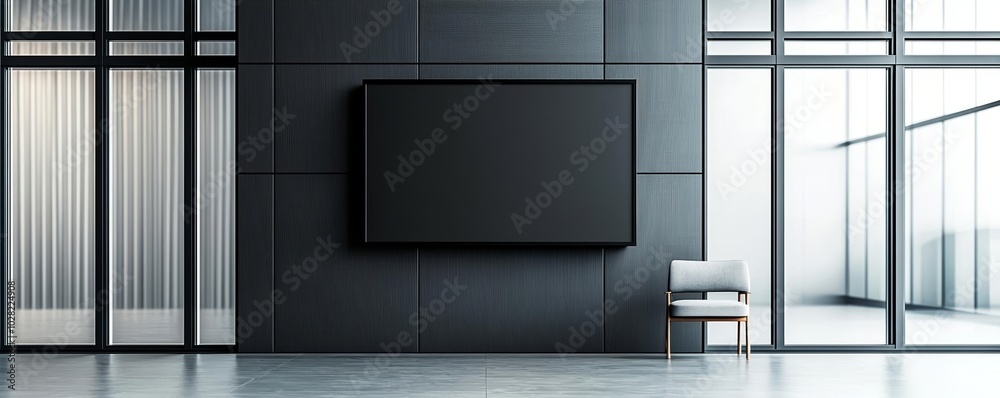 Contemporary black signage mockup on glass and metal building ...