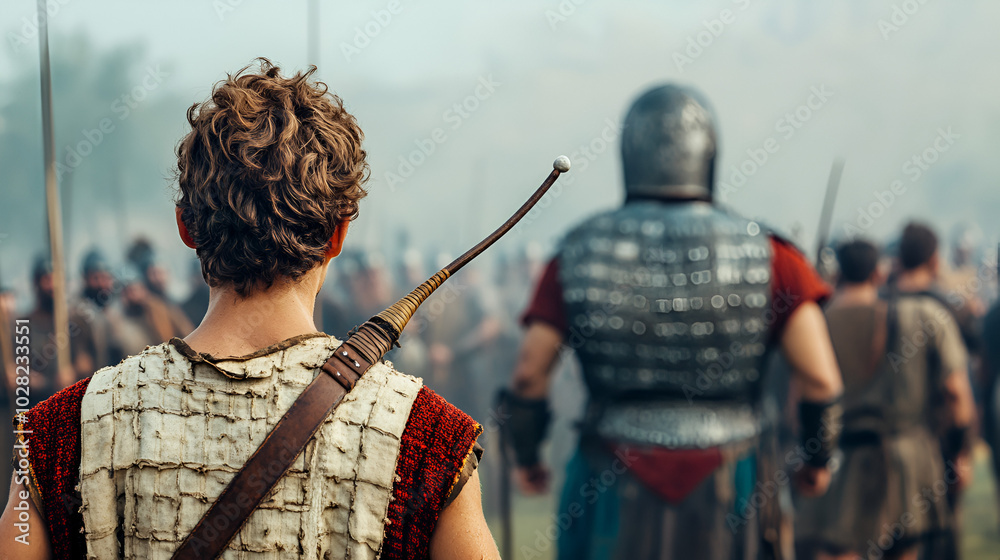 David and Goliath. Bible story of young Shepherd boy defeating a giant ...