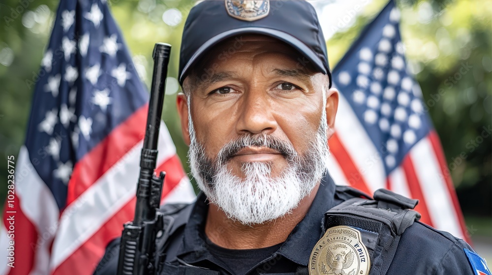 American Police Officer Portrait with Patriotism and Law Enforcement ...