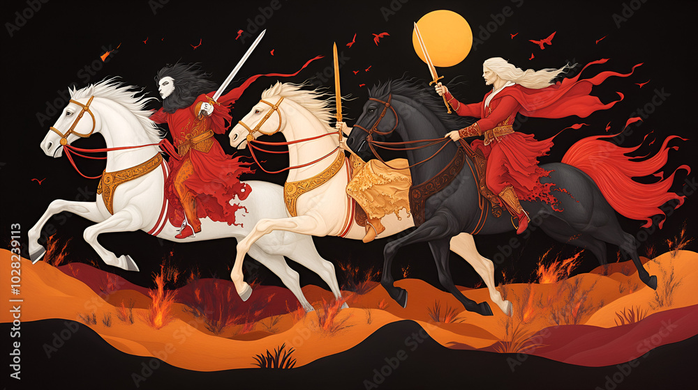 Four Horsemen of the Apocalypse - white for conquest, red for war ...