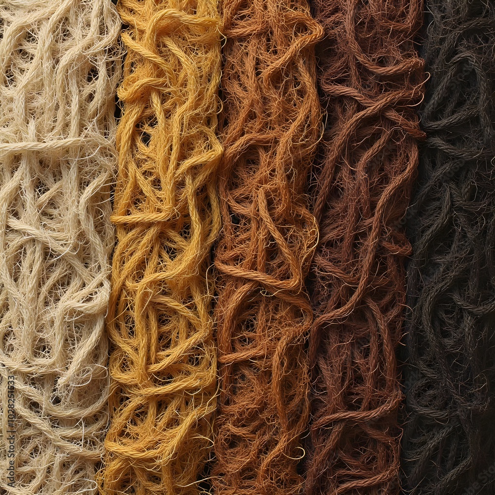 coarse burlap texture with natural tan and brown tones, close up of a ...