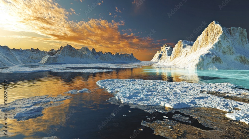 Global warming visualization, displaying melting ice caps, rising sea ...