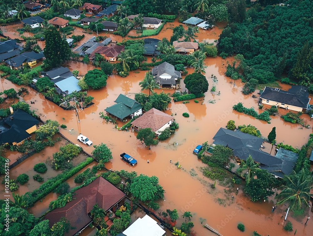 2408 105.An aerial view captures the aftermath of a torrential ...