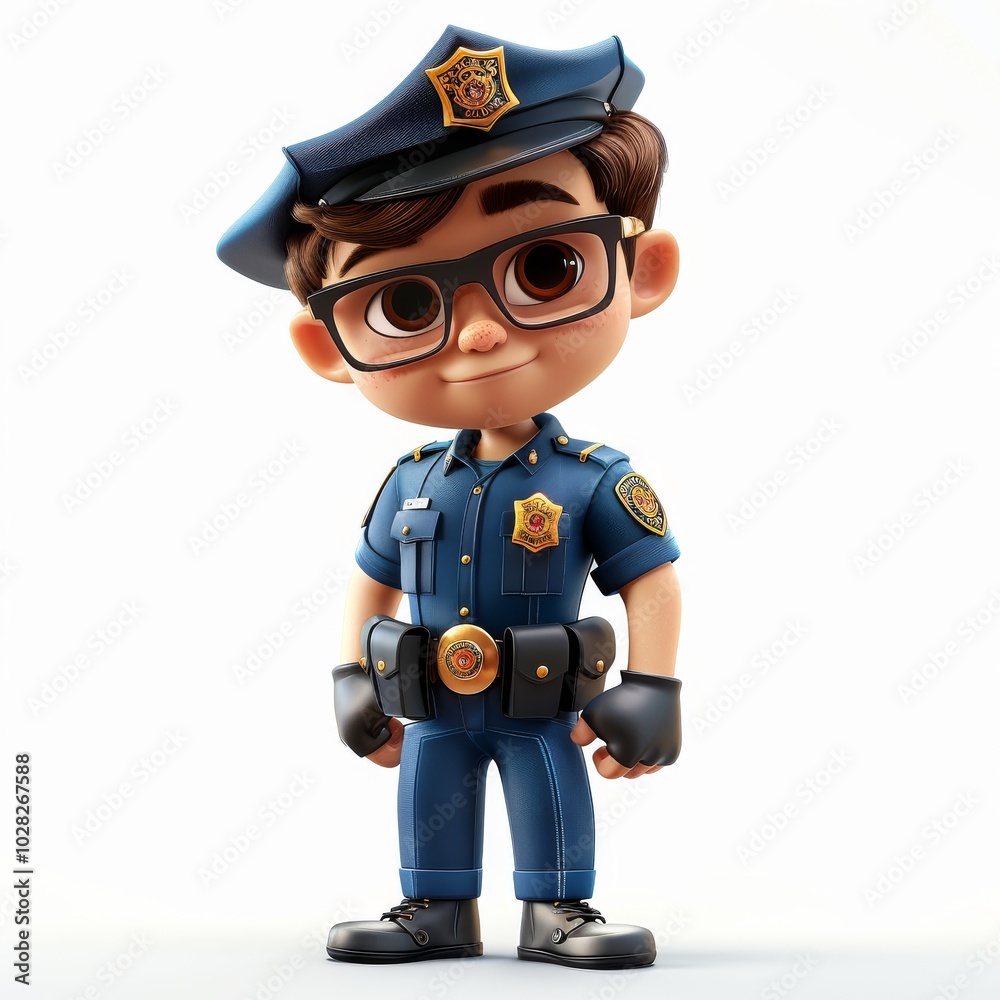 Cartoon Police Character in 3D Full Body Render Stock Illustration ...