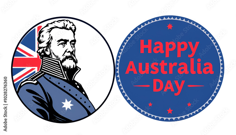 Happy Australia Day. Vector portrait of Royal Navy captain Arthur ...