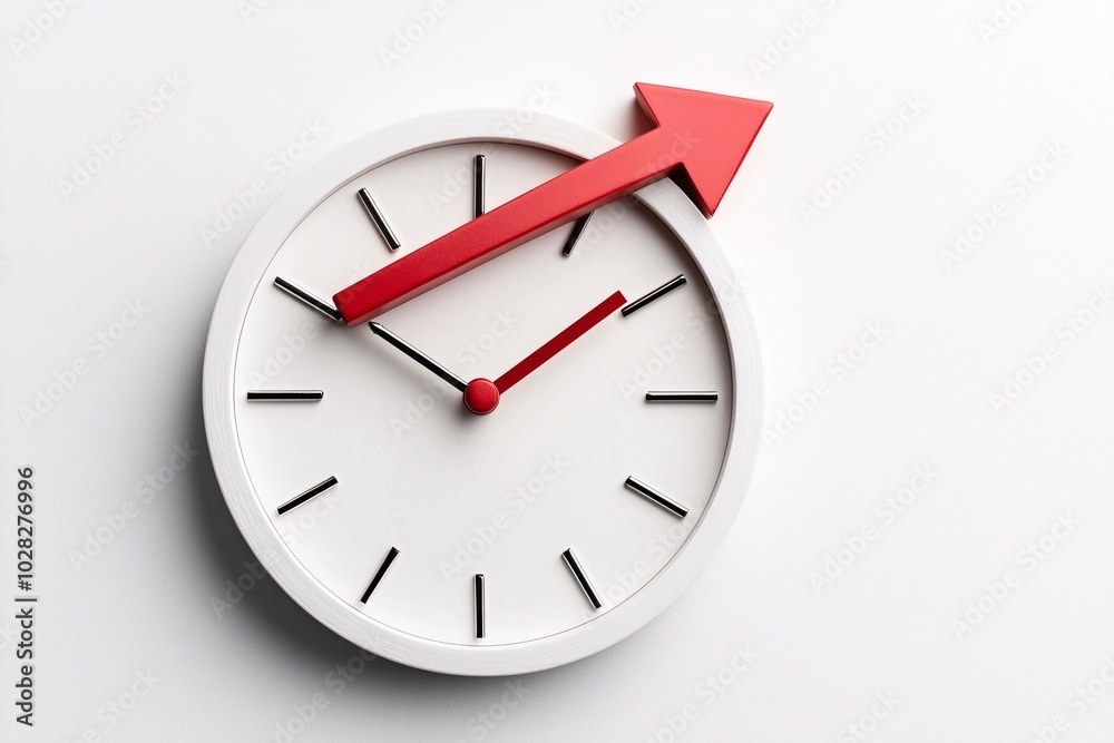 Interest rate symbol with a downward arrow on a clock face, time ...