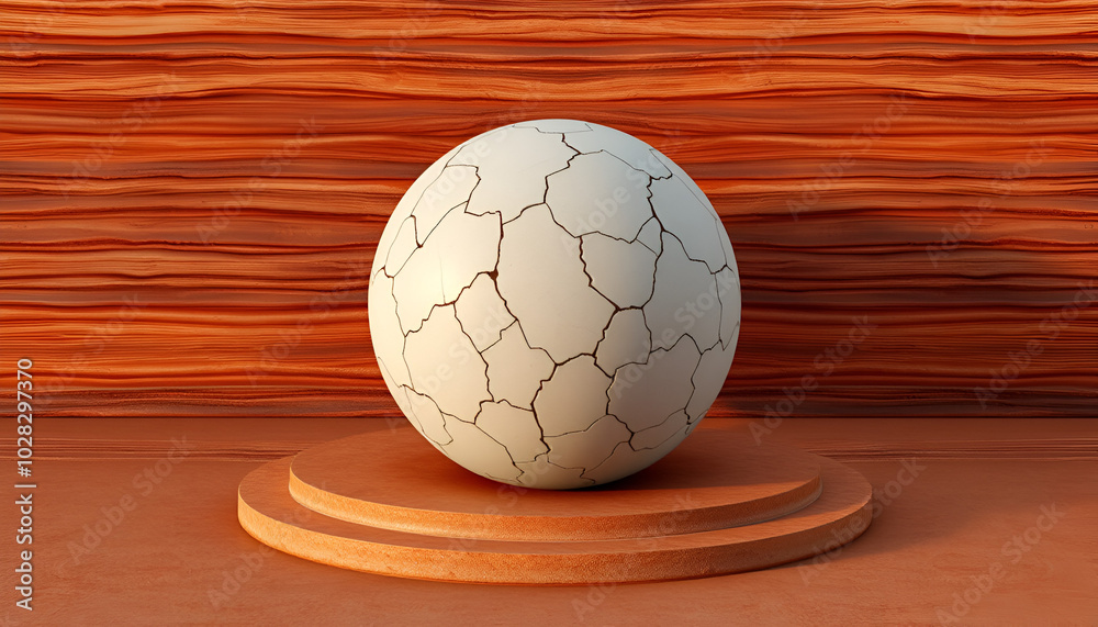 Innovative 3D render a sphere with a cracked texture, resting on a ...
