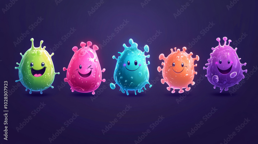 A collection of cute microorganisms, bacteria, and viruses with funny ...