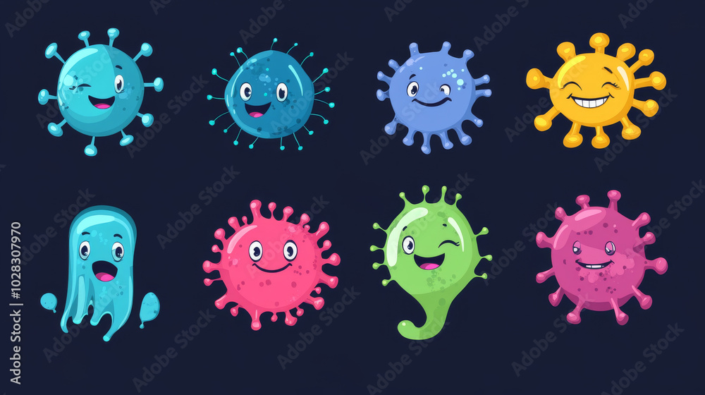 A collection of cute microorganisms, bacteria, and viruses with funny ...