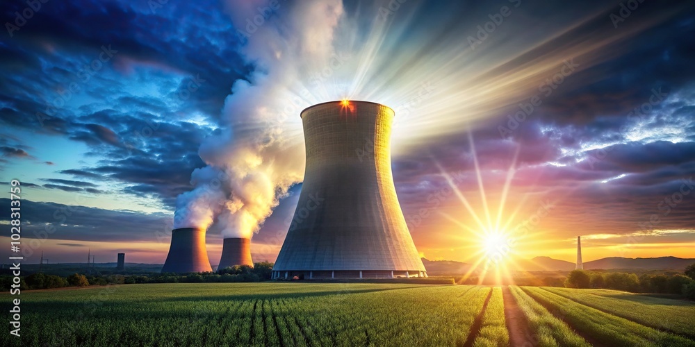 Glowing nuclear reactor core generating clean energy for sustainable ...