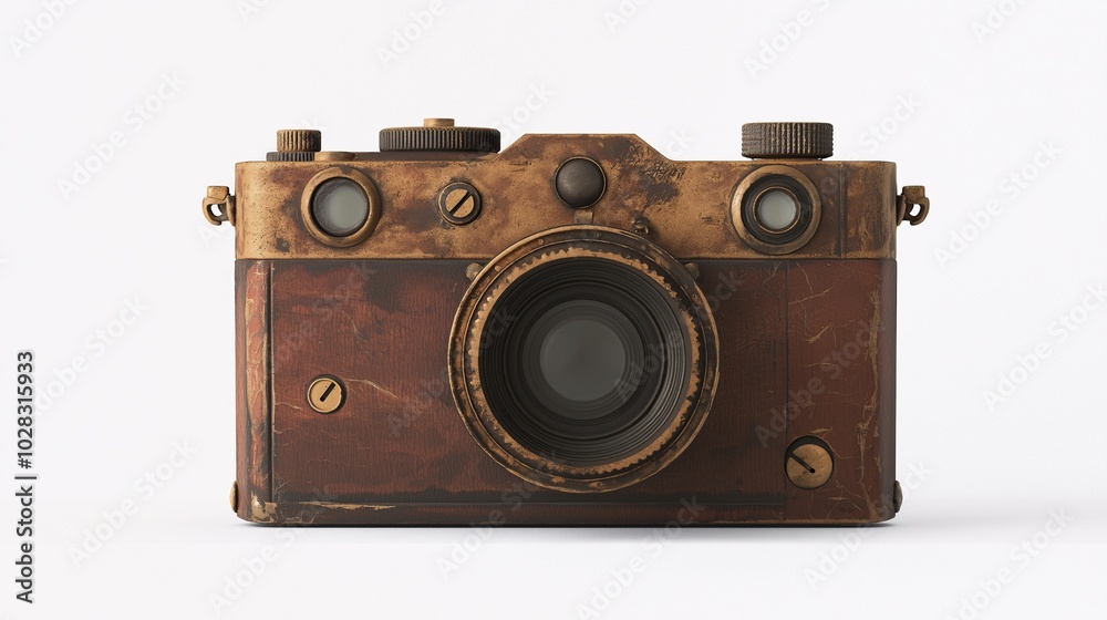 Vintage Camera: A weathered and aged camera, its leather casing worn ...