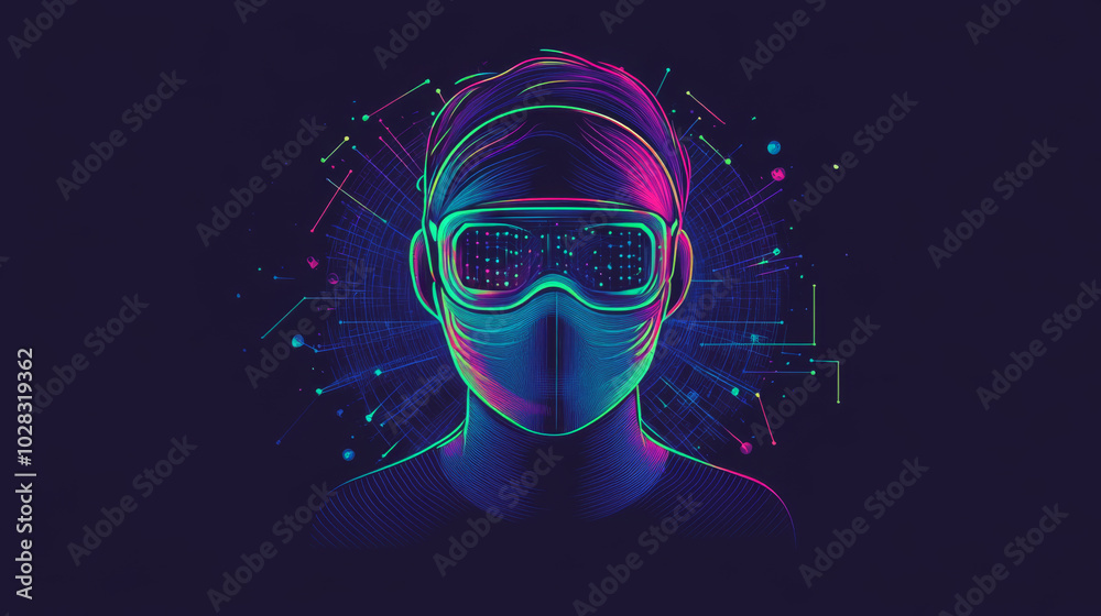 A simple line drawing of a medical mask, designed in an 80s cyberpunk ...