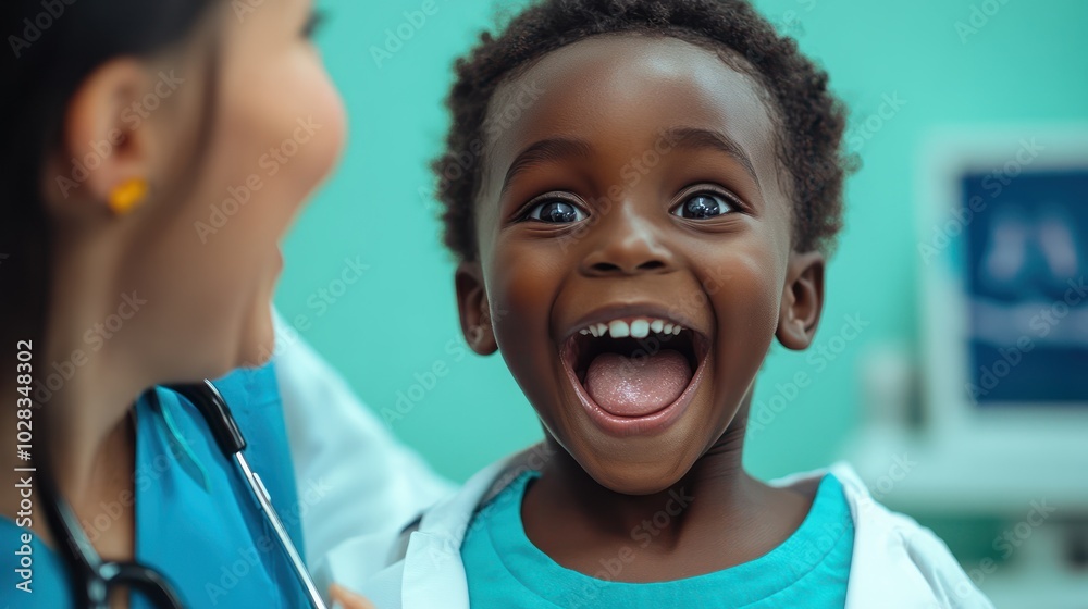 Happy black kid during medical examination at doctor's office. Stock ...
