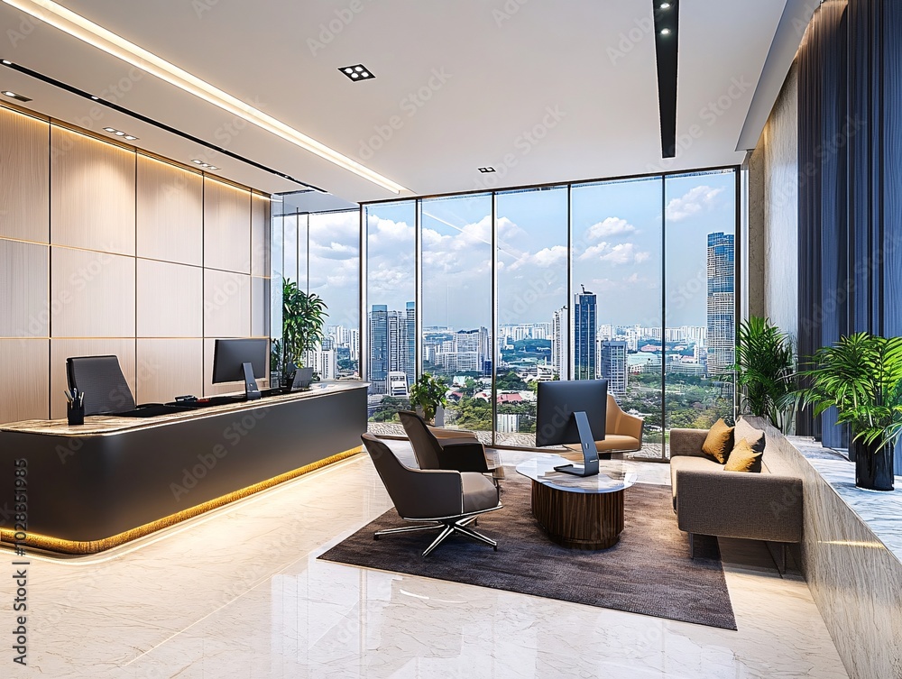 2408 43.A professional office interior with a stylish reception area ...
