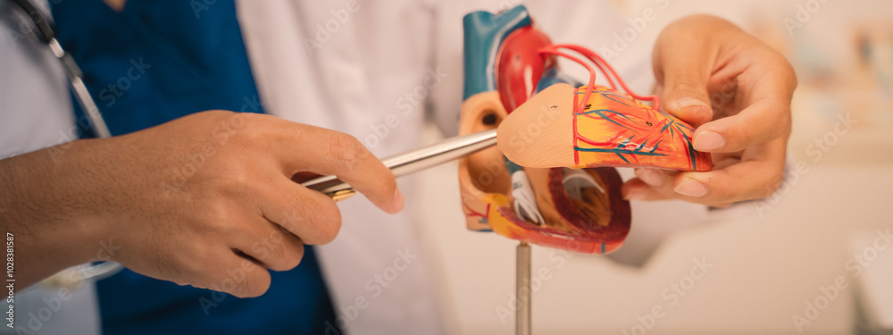 banner background of the cardiology team used a detailed model to ...