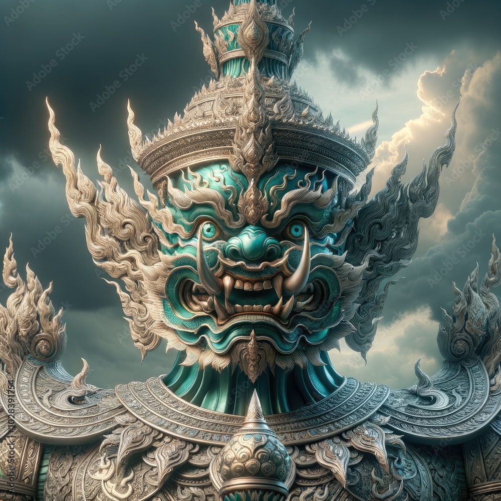 Majestic Thai Guardian: A Hyper-Realistic Mythical Sculpture Depicting ...