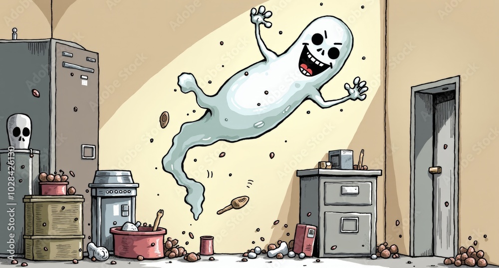 A mischievous poltergeist floats above the ground, causing objects to ...