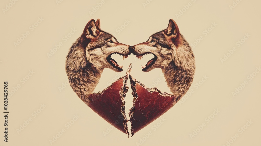 Heart of the Wolves: A human heart with two wolves carved into it, one ...