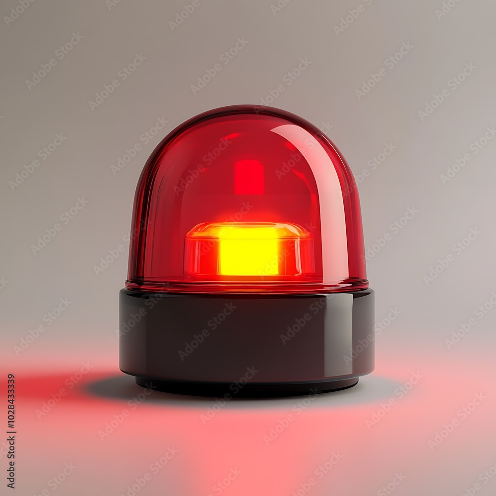 Red Emergency Light Illuminates with Intense Yellow Glow on Dark Base ...