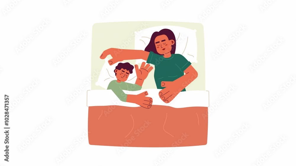 Mother napping with toddler cartoon animation. Naptime 4K video motion ...