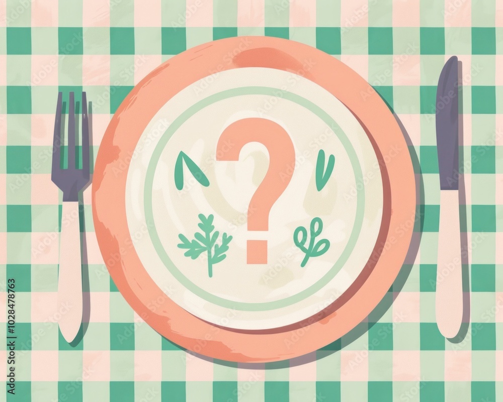 plate with question mark, dining, uncertainty, food choice, restaurant ...