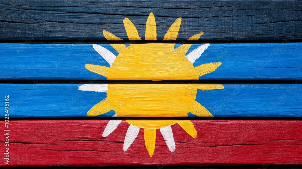Indigenous Australian flag painted in vibrant colors on a wooden ...