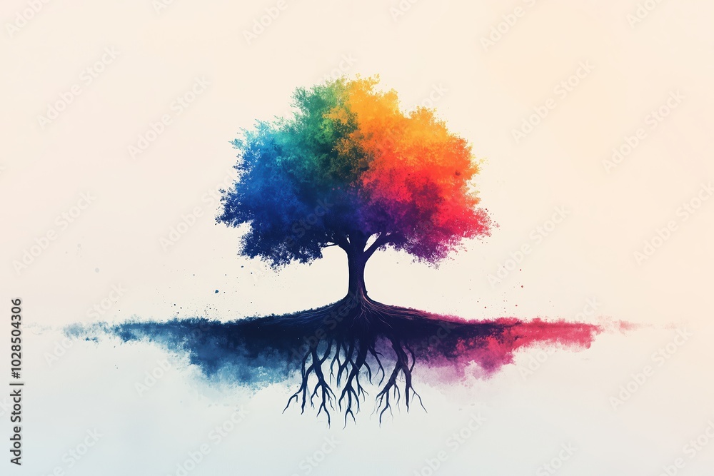 A beautifully crafted tree showcases vibrant rainbow colors in its ...