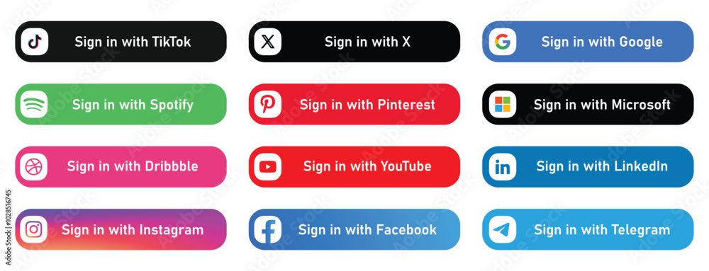 Buttons Sign in with Google, Facebook,X,Microsoft,LinkedIn,Instagram ...