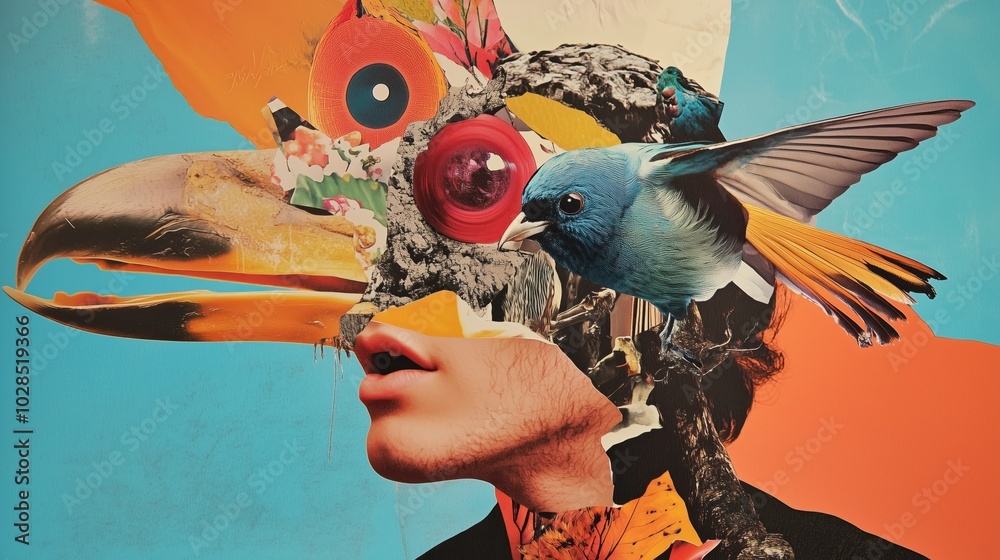 Birdman strange collage poster. Unique and artistic collage in vintage ...