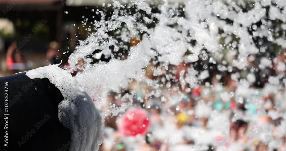 Machine cannon for foam party at pool in hotel. Foam cannon for foam ...