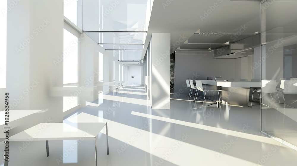 A modern office layout showcasing multiple workstations with sleek ...