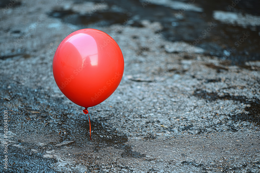 A vibrant balloon floating beside a deflated one on the ground ...